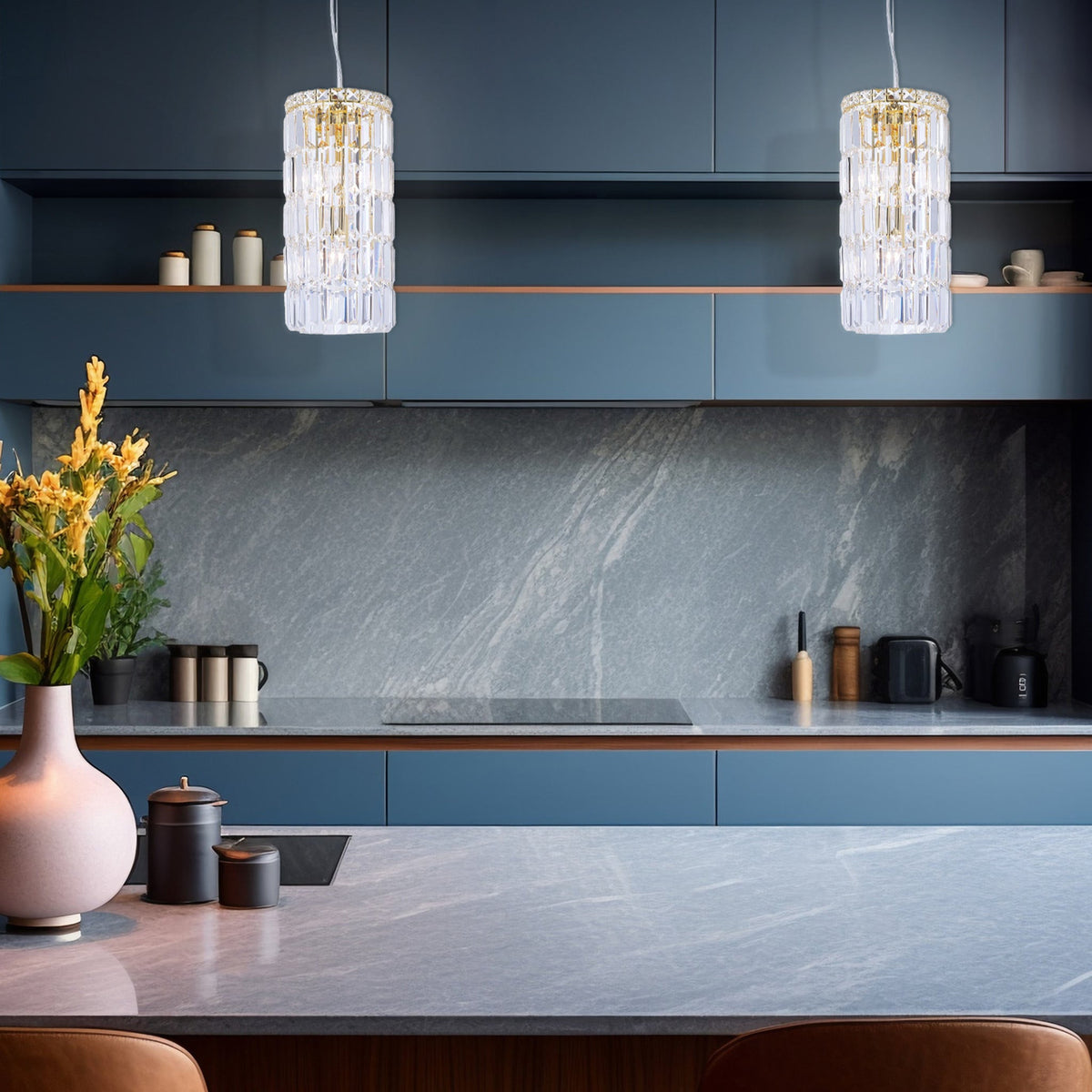 Modular Cylinder Crystal Pendant - Round - Height 43cm - Gold Fixtures ...